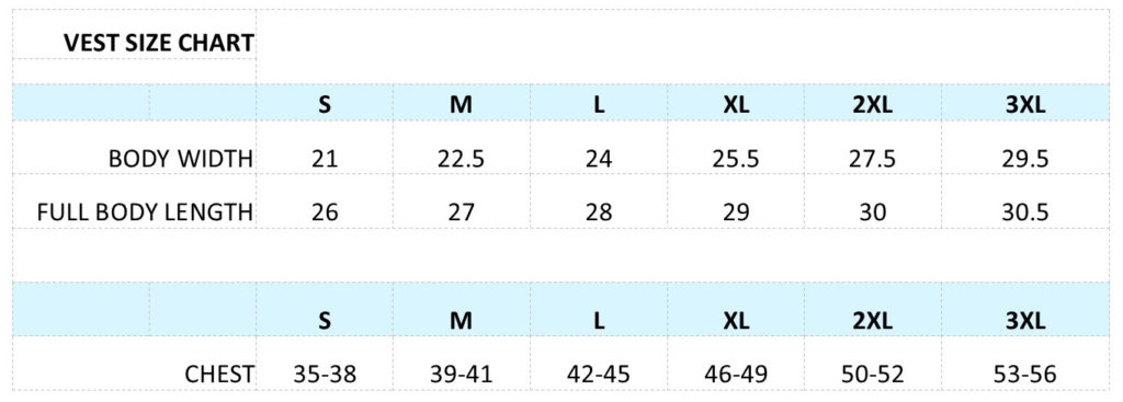 Orange Vest Size Chart - Benton MacKaye Trail Association